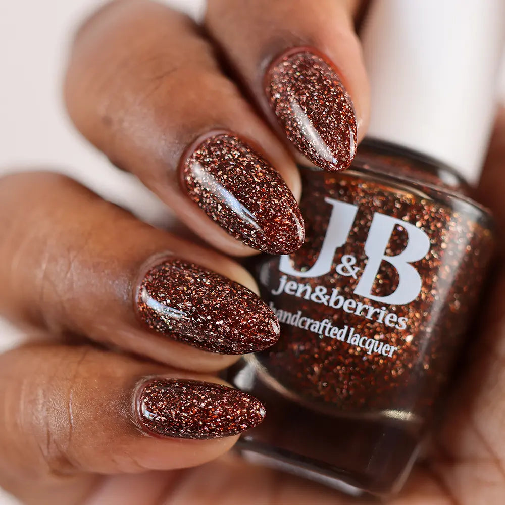 raisin your weapon brown holographic flake polish by Jen & Berries