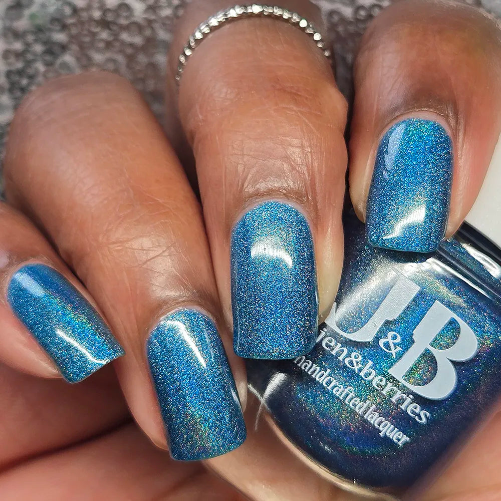 power play peacock blue linear holographic fallout nail polish by Jen ...